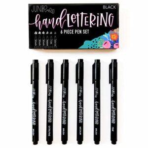 June & Lucy Brush Pens - Calligraphy Pens for Journaling with Black Pen Brush Ink 6 Piece Modern Hand Lettering and Modern Calligraphy Set for Beginners, Brush Pens & Markers with Felt Tip