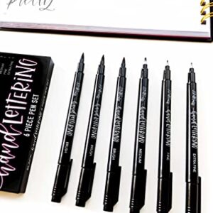 June & Lucy Brush Pens - Calligraphy Pens for Journaling with Black Pen Brush Ink 6 Piece Modern Hand Lettering and Modern Calligraphy Set for Beginners, Brush Pens & Markers with Felt Tip