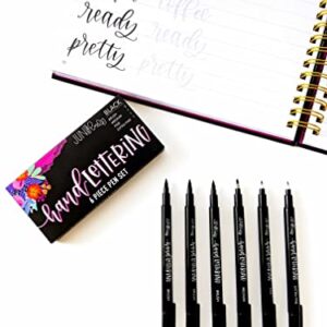 June & Lucy Brush Pens - Calligraphy Pens for Journaling with Black Pen Brush Ink 6 Piece Modern Hand Lettering and Modern Calligraphy Set for Beginners, Brush Pens & Markers with Felt Tip