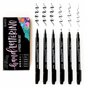 June & Lucy Brush Pens - Calligraphy Pens for Journaling with Black Pen Brush Ink 6 Piece Modern Hand Lettering and Modern Calligraphy Set for Beginners, Brush Pens & Markers with Felt Tip