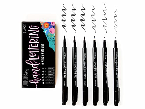 June & Lucy Brush Pens - Calligraphy Pens for Journaling with Black Pen Brush Ink 6 Piece Modern Hand Lettering and Modern Calligraphy Set for Beginners, Brush Pens & Markers with Felt Tip