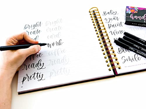 June & Lucy Brush Pens - Calligraphy Pens for Journaling with Black Pen Brush Ink 6 Piece Modern Hand Lettering and Modern Calligraphy Set for Beginners, Brush Pens & Markers with Felt Tip