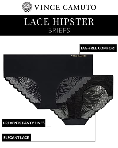 Vince Camuto Women's Underwear ? Seamless Lace Hipster Briefs (3 Pack), Size Medium, Black/Black/Black