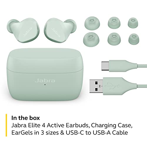 Jabra Elite 4 Active in-Ear Bluetooth Earbuds – True Wireless Earbuds with Secure Active Fit, 4 Built-in Microphones, Active Noise Cancellation and Adjustable HearThrough Technology – Mint