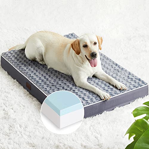 Orthopedic Memory Foam Dog Bed for Large Dogs, Waterproof Dog Crate Bed, Washable Pet Mat with Removable Cover and Nonskid Bottom