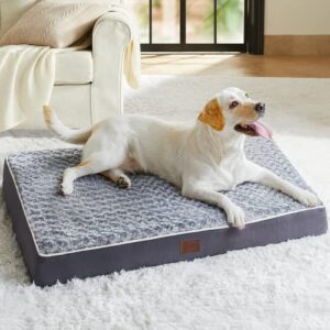 Orthopedic Memory Foam Dog Bed for Large Dogs, Waterproof Dog Crate Bed, Washable Pet Mat with Removable Cover and Nonskid Bottom