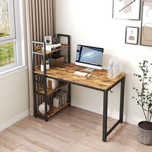 Napnapday 55 inch Computer Desk with Storage Shelves, Home Office Study Writing Table with Bookshelf, Rustic Brown