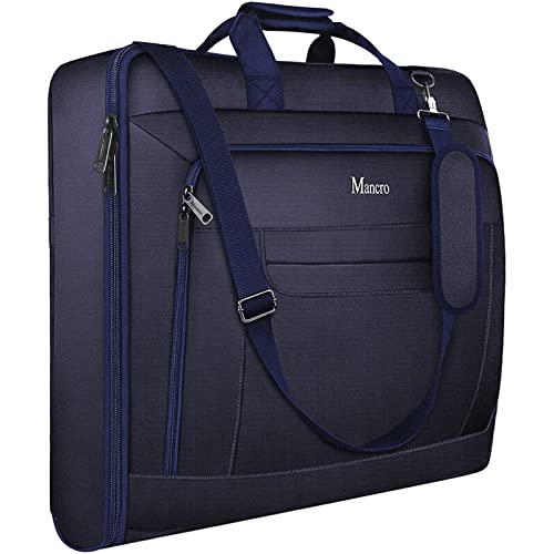 Carry On Suit Garment Bags for Travel, Suit Bag with Adjustable Shoulder Strap, Mancro Waterproof Foldable Luggage Bag for Men Women, Large Travel Garment Bags for Hanging Clothes (Blue)