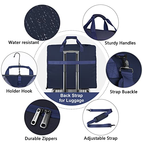 Carry On Suit Garment Bags for Travel, Suit Bag with Adjustable Shoulder Strap, Mancro Waterproof Foldable Luggage Bag for Men Women, Large Travel Garment Bags for Hanging Clothes (Blue)