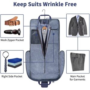 Carry On Suit Garment Bags for Travel, Suit Bag with Adjustable Shoulder Strap, Mancro Waterproof Foldable Luggage Bag for Men Women, Large Travel Garment Bags for Hanging Clothes (Blue)