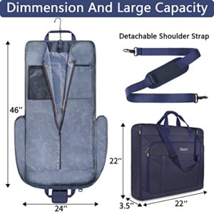 Carry On Suit Garment Bags for Travel, Suit Bag with Adjustable Shoulder Strap, Mancro Waterproof Foldable Luggage Bag for Men Women, Large Travel Garment Bags for Hanging Clothes (Blue)