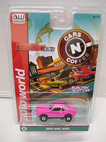 Auto World SC360-6 Cars N Coffee 1969 AMC AMX HO Scale Electric Slot Car - Pink with Black Stripes