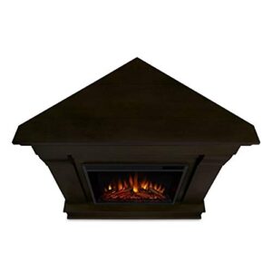 BOWERY HILL Contemporary Corner Electric Fireplace Mantel Heater with Remote Control, Adjustable Led Flame 1500W in Dark Walnut