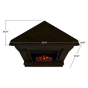 BOWERY HILL Contemporary Corner Electric Fireplace Mantel Heater with Remote Control, Adjustable Led Flame 1500W in Dark Walnut