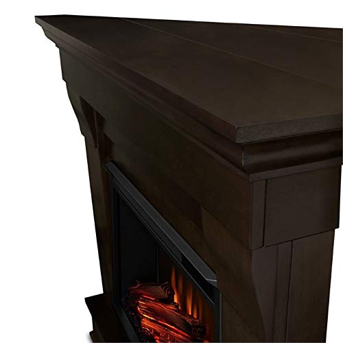 BOWERY HILL Contemporary Corner Electric Fireplace Mantel Heater with Remote Control, Adjustable Led Flame 1500W in Dark Walnut