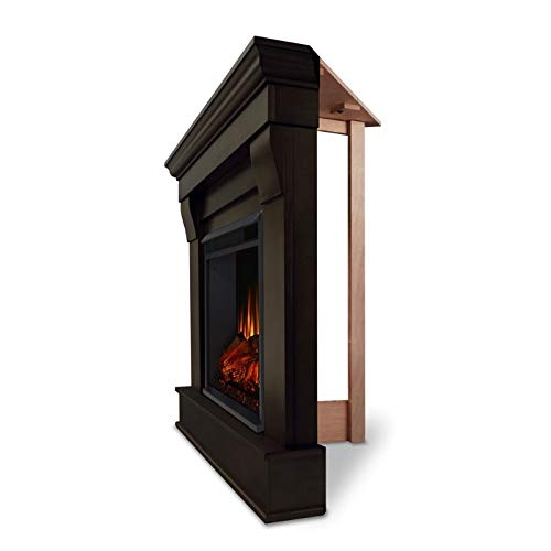 BOWERY HILL Contemporary Corner Electric Fireplace Mantel Heater with Remote Control, Adjustable Led Flame 1500W in Dark Walnut