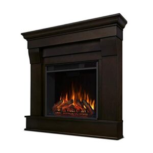 BOWERY HILL Contemporary Corner Electric Fireplace Mantel Heater with Remote Control, Adjustable Led Flame 1500W in Dark Walnut