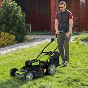 Goplus Cordless Lawn Mower, 18 Inch Electric Push Mower w/ 6 Adjustable Cutting Height, Brushless Motor, Two 4.0Ah Lithium Battery Packs & Chargers Included