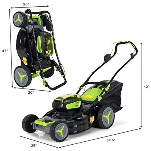 Goplus Cordless Lawn Mower, 18 Inch Electric Push Mower w/ 6 Adjustable Cutting Height, Brushless Motor, Two 4.0Ah Lithium Battery Packs & Chargers Included