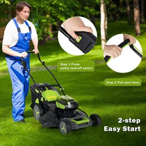 Goplus Cordless Lawn Mower, 18 Inch Electric Push Mower w/ 6 Adjustable Cutting Height, Brushless Motor, Two 4.0Ah Lithium Battery Packs & Chargers Included