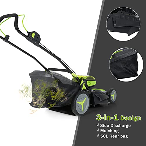 Goplus Cordless Lawn Mower, 18 Inch Electric Push Mower w/ 6 Adjustable Cutting Height, Brushless Motor, Two 4.0Ah Lithium Battery Packs & Chargers Included