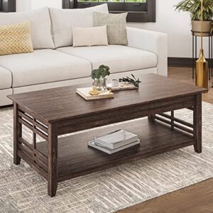 BELLEZE Modern Wood Coffee Table with Storage Shelf Two Tier Rectangular Stylish Decor for Living Room Conversation Leisure Occasions - 48 Inch - Norrell (Espresso)