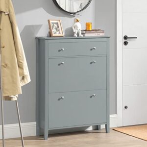 haotian fsr89-hg, grey shoe cabinet with 1 slide drawer & 2 flip drawers, freestanding shoe rack, shoe organiazer