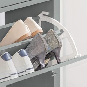 Haotian FSR89-HG, Grey Shoe Cabinet with 1 Slide Drawer & 2 Flip Drawers, Freestanding Shoe Rack, Shoe Organiazer