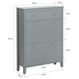 Haotian FSR89-HG, Grey Shoe Cabinet with 1 Slide Drawer & 2 Flip Drawers, Freestanding Shoe Rack, Shoe Organiazer