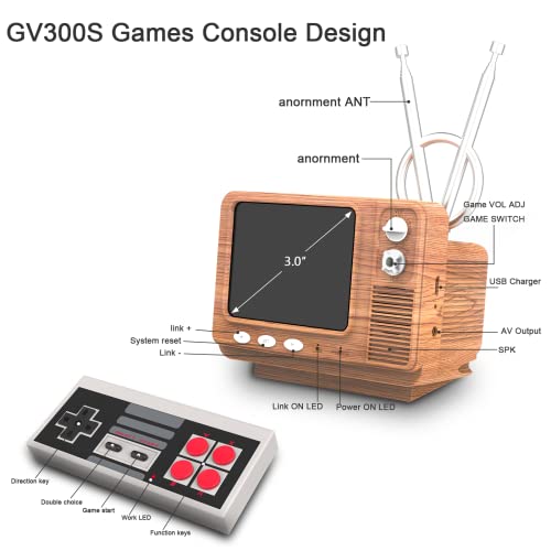 E-MODS GAMING Retro Games Console GV300S Mini TV Style 308 Video Games Player with Handheld Gamepad & AV Output - 3.0 Inch Screen Electronic Games Machine Xmas Gift for Kids Adults (Wood Grain)