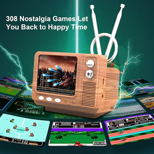 E-MODS GAMING Retro Games Console GV300S Mini TV Style 308 Video Games Player with Handheld Gamepad & AV Output - 3.0 Inch Screen Electronic Games Machine Xmas Gift for Kids Adults (Wood Grain)