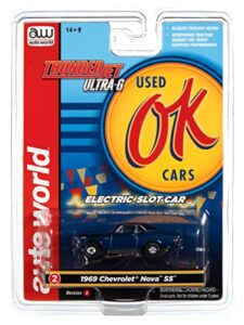 auto world thunderjet ok used cars 1969 chevrolet nova ss (blue) ho scale slot car