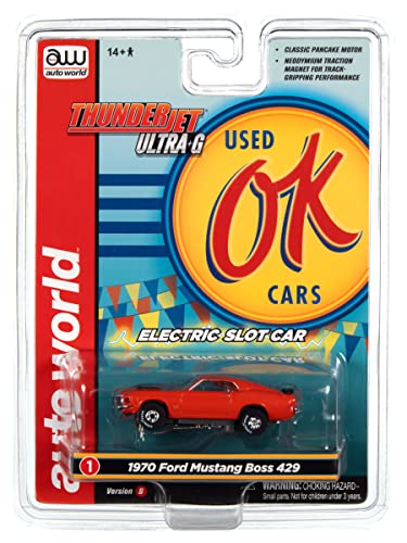 Auto World Thunderjet OK Used Cars 1970 Ford Mustang Boss 429 (Orange) HO Scale Slot Car