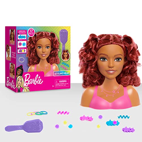 Barbie Small Styling Head, Brown Hair, 17-pieces, Pretend Play, Kids Toys for Ages 3 Up, Amazon Exclusive