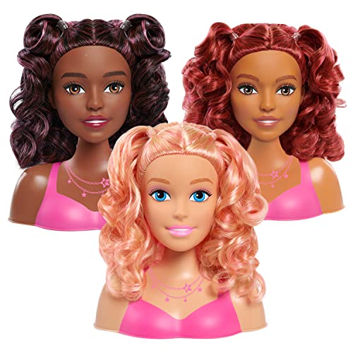 Barbie Small Styling Head, Brown Hair, 17-pieces, Pretend Play, Kids Toys for Ages 3 Up, Amazon Exclusive