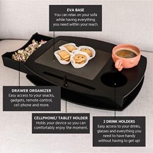 Couch Tray Table and Bed Tray Table for Breakfast in Bed and Food Tray. Coffee Table Tray and Cellphone Holder. Drawer Organizer. Portable Serving Tray. (Black)