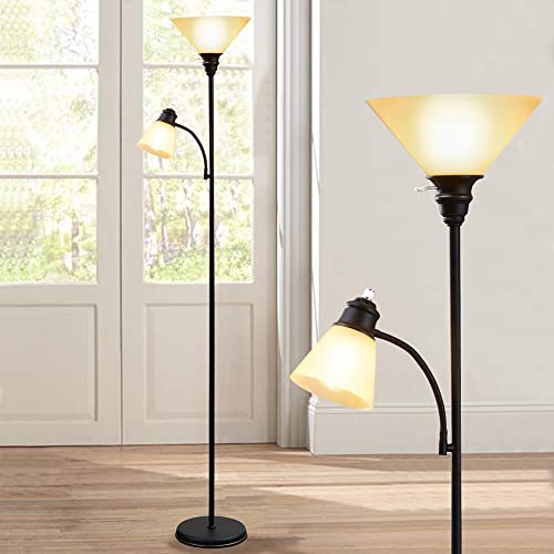 GyroVu Floor Lamp, Standing Lamp, Torchiere Floor Lamp with 8W Main Light & 6W Adjustable Reading Lamp, 2700K Eye-Caring Warm Lamps, 72" Floor Lamps for Living Room, LED Bulbs Included(Black)