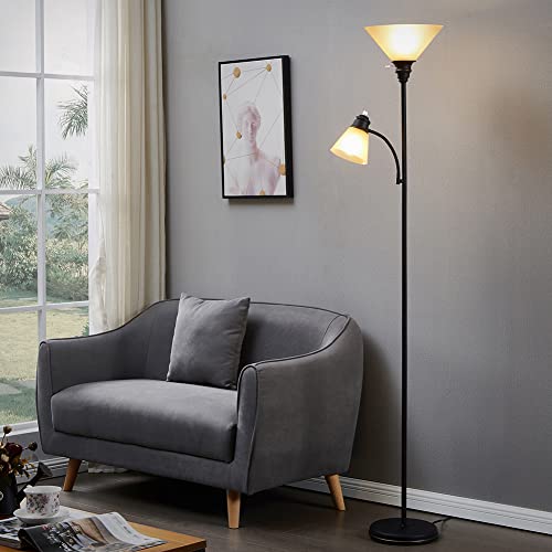 GyroVu Floor Lamp, Standing Lamp, Torchiere Floor Lamp with 8W Main Light & 6W Adjustable Reading Lamp, 2700K Eye-Caring Warm Lamps, 72" Floor Lamps for Living Room, LED Bulbs Included(Black)