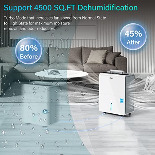 Dehumidifiers with Pump / hose for Basements 50 Pint (70 Pint 2012 DOE)Energy Star Certified Dehumidifiers with WIFI for 4500 Sq Ft Large Room or Basements, Dehumidifiers for Home with Auto Shut Off, Continuous and Manual Drainage