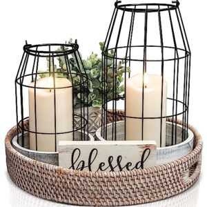 rustic farmhouse lantern decor - stylish decorative lanterns for your living room, fireplace mantle or kitchen dining table - modern upscale beauty for your entire home