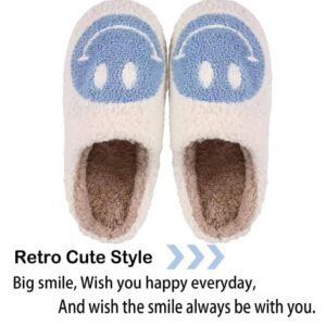 LEZIRTOI Retro Fuzzy Face Slippers for Women men， Womens Girls Cute Yellow the Lable Face House Slippers for Indoor Outdoor Pink/White/Black/Blue(Blue,37/38)