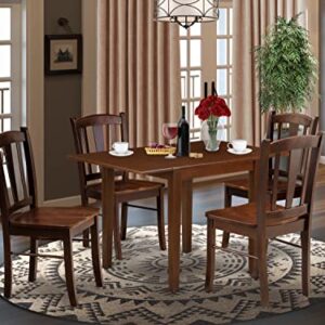 East West Furniture Norden 5 Piece Kitchen Table & Chairs Set Includes a Rectangle Dining Room Table with Dropleaf and 4 Solid Wood Seat Chairs, 30x48 Inch, Mahogany