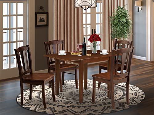 East West Furniture Norden 5 Piece Kitchen Table & Chairs Set Includes a Rectangle Dining Room Table with Dropleaf and 4 Solid Wood Seat Chairs, 30x48 Inch, Mahogany