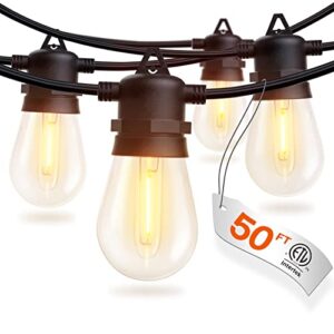 addlon 50ft led outdoor string lights with edison shatterproof bulbs, weatherproof strand, commercial grade patio lights, decorative for garden or patio, black