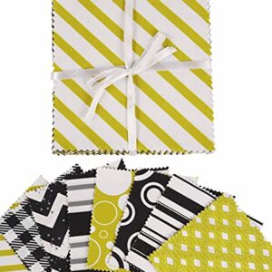 Soimoi Geometric Patterns Print Precut 5-inch Cotton Fabric Quilting Squares Charm Pack DIY Patchwork Sewing Craft- Black & Yellow