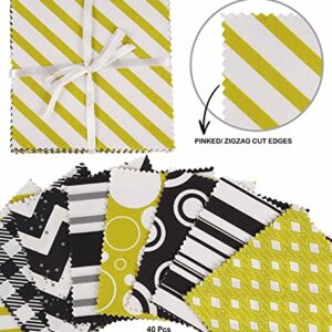 Soimoi Geometric Patterns Print Precut 5-inch Cotton Fabric Quilting Squares Charm Pack DIY Patchwork Sewing Craft- Black & Yellow