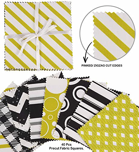 Soimoi Geometric Patterns Print Precut 5-inch Cotton Fabric Quilting Squares Charm Pack DIY Patchwork Sewing Craft- Black & Yellow