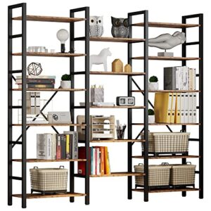 ironck bookcases and bookshelves triple wide 6 tiers industrial bookshelf, large etagere bookshelf open display shelves with metal frame for living room bedroom home office