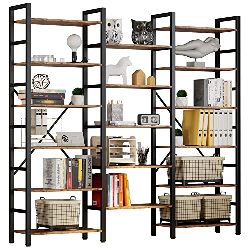 IRONCK Bookcases and Bookshelves Triple Wide 6 Tiers Industrial Bookshelf, Large Etagere Bookshelf Open Display Shelves with Metal Frame for Living Room Bedroom Home Office