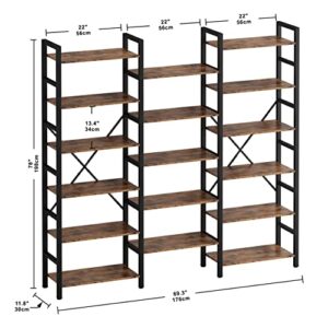 IRONCK Bookcases and Bookshelves Triple Wide 6 Tiers Industrial Bookshelf, Large Etagere Bookshelf Open Display Shelves with Metal Frame for Living Room Bedroom Home Office